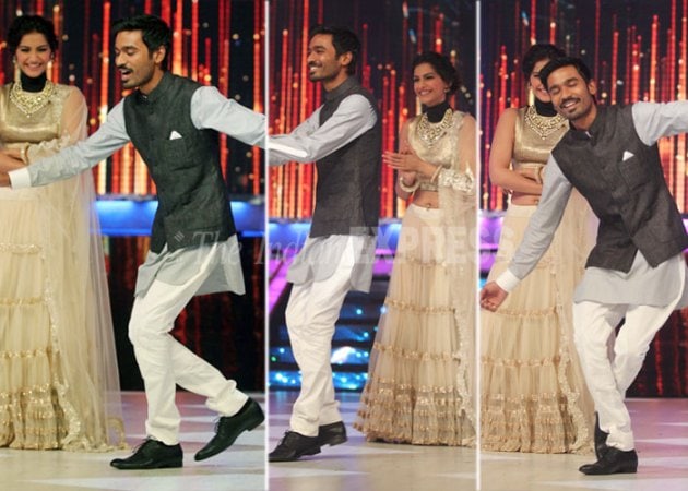 Raanjhanaa girl Sonam shimmers in gold,Dhanush shows off desi moves ...