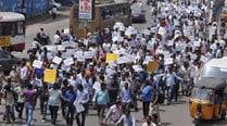 Journalists protest in Hyderabad over blocking of news channels | India ...