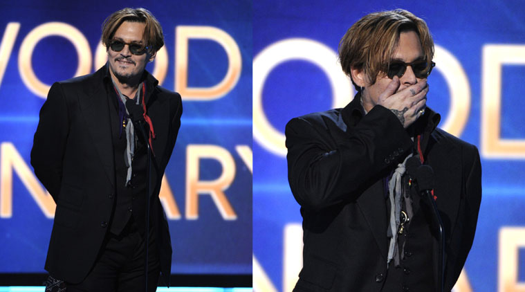 An inebriated Johnny Depp takes on stage at the Hollywood Awards; goes ...