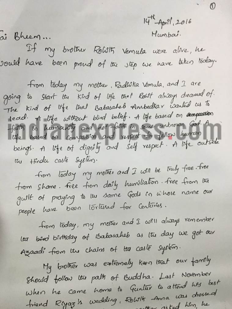 Rohith Vemula’s mother, brother embrace Buddhism: ‘Fulfilling Rohith’s dream… free from shame ...