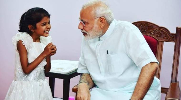 PM Modi meets girl who had sought help for heart surgery | India News ...