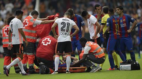 Andres Iniesta leaves game on stretcher with knee injury | Football ...