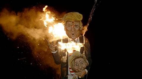 ‘You’re fired’ – Donald Trump effigy goes up in flames in UK bonfire ...