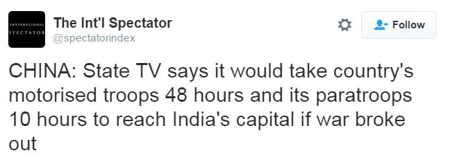 China state TV says its troops can reach Delhi in 48 hours; Indian ...