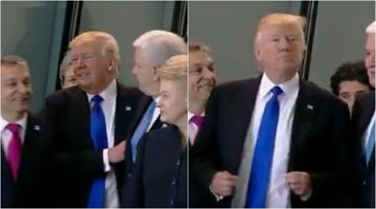 Watch Donald Trump Pushes Montenegros Pm To Get To The Front At Nato
