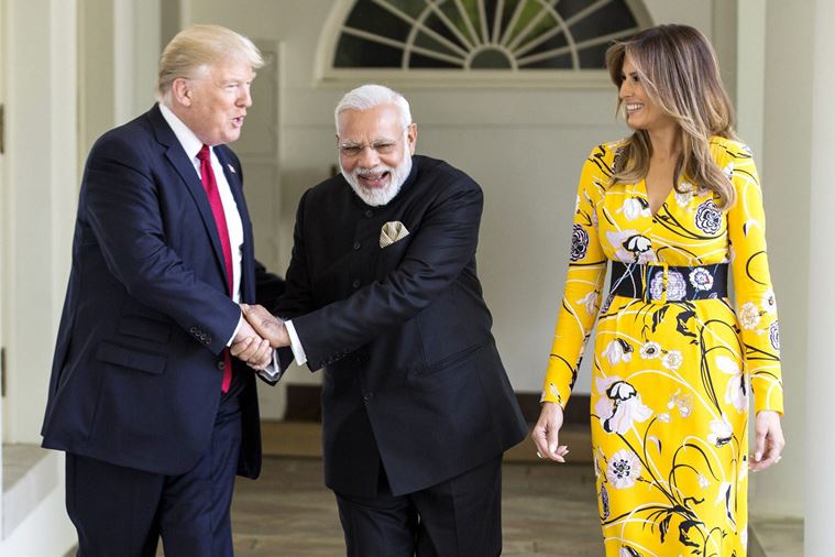 Melania Trump greets PM Narendra Modi in a cheery yellow floral-print ...