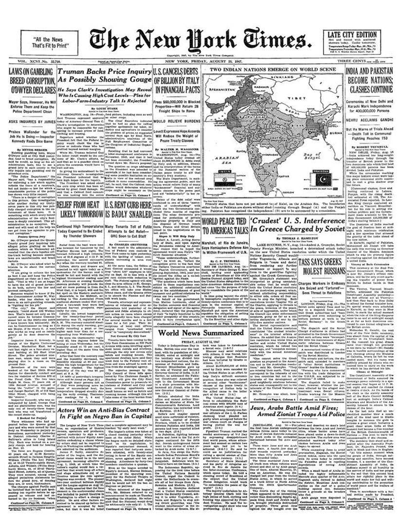 How world newspapers reported India’s independence in 1947 | Research ...