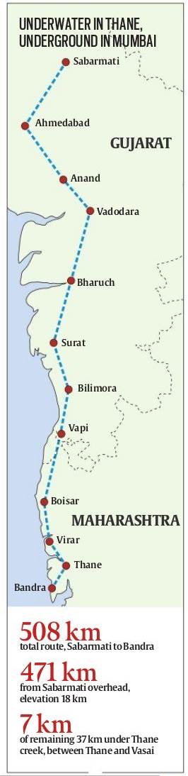 The bullet train route, mostly overhead, a stretch undersea | India ...