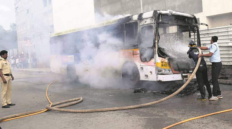 Pune: Fire breaks out in two PMPML buses, one gutted | Pune News - The Indian Express