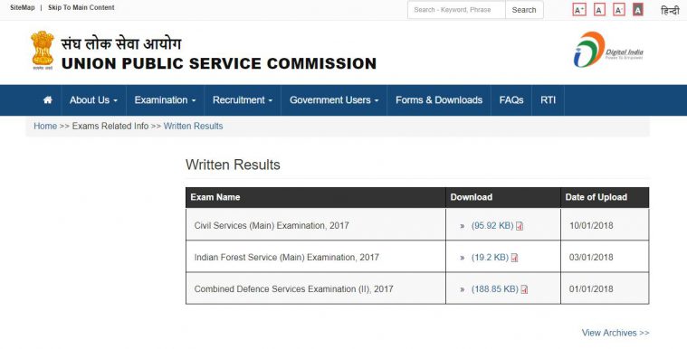 UPSC Civil Services Main exam 2017 result declared | Jobs News - The ...