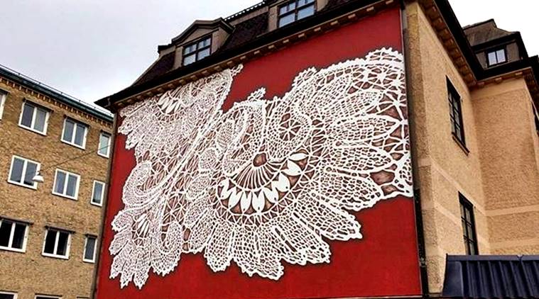 Lacing it up! This artist is decorating walls in public places with ...