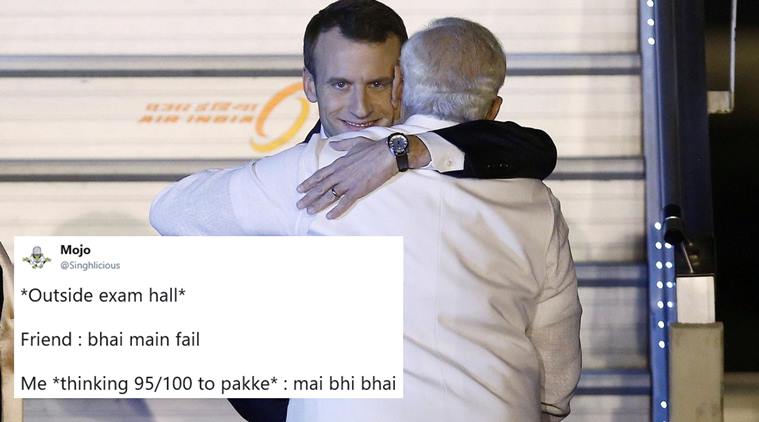 This photo of Emmanuel Macron grinning while hugging PM Modi is now a ...