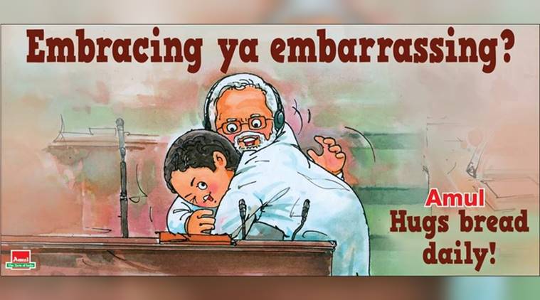 Amul’s witty cartoon on Rahul Gandhi’s ‘impromptu’ hug to PM Modi is ...