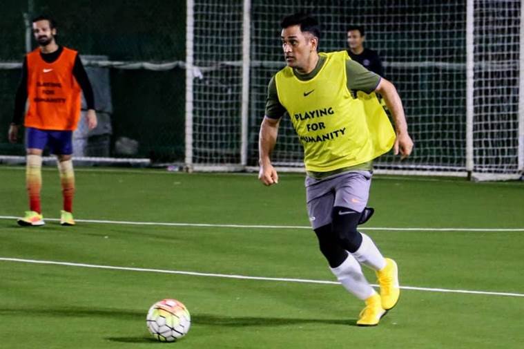 MS Dhoni plays football with Dhadak star Ishaan Khatter in Mumbai ...