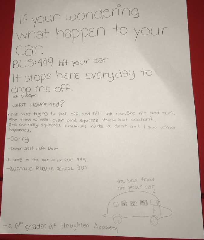 Student’s detailed note describing how a bus damaged a car is winning ...