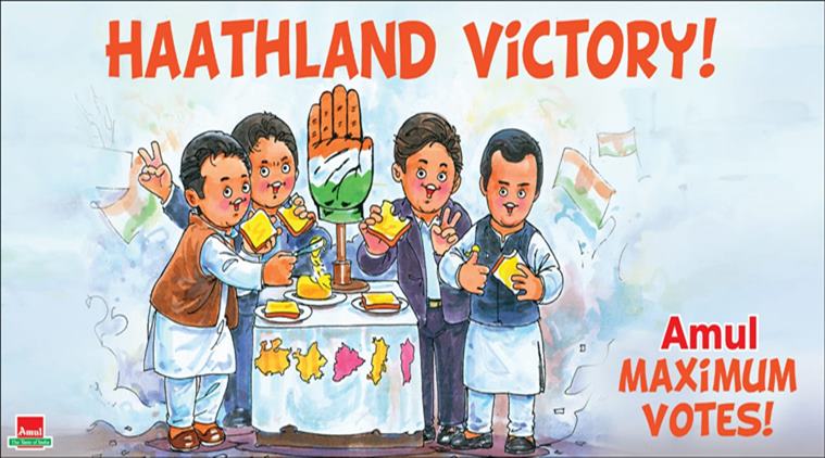 ‘Haathland Victory’: Amul’s cartoon on the Congress victories in three ...