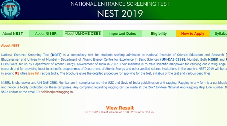 Websites to check NEST results 2019 | Education Gallery News - The ...