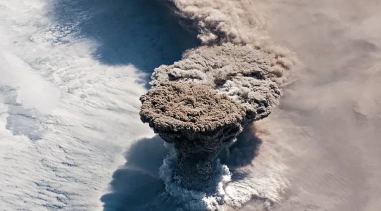 Astronauts capture rare moment of volcanic eruption, stunning photo ...