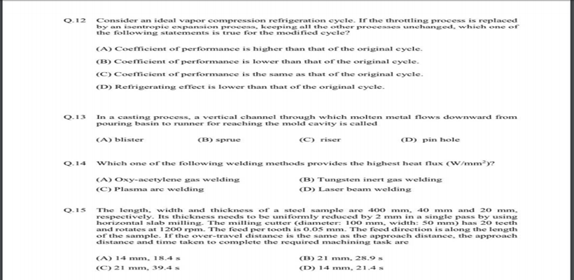 GATE 2020 Mechanical Engineering sample paper | Education Gallery News ...