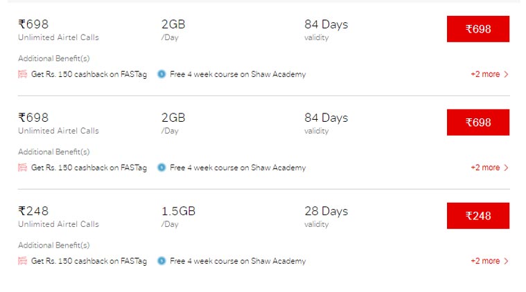Airtel Prepaid New Recharge Plans, Packs Price List December 2019 ...