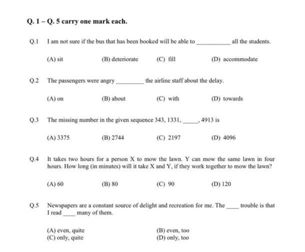 GATE 2020 Electrical Engineering sample paper | Education Gallery News ...