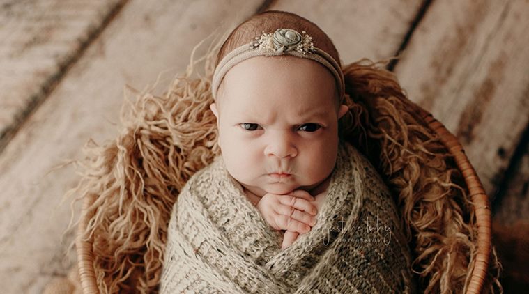 ‘This is mood’: Baby girl’s grumpy expression during newborn photoshoot ...