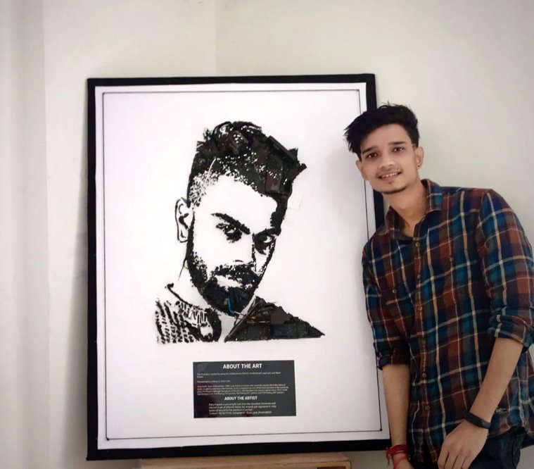 Assam boy Rahul Pareek gifts Virat Kohli a portrait made from discarded ...