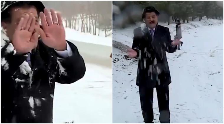 Video of TV weatherman braving snow attack by locals goes viral ...