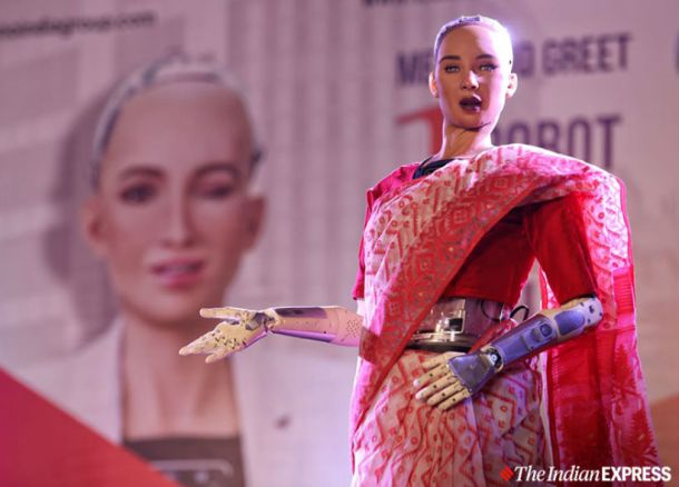 When SOPHIA, the robot wore a red sari in Kolkata | Technology Gallery ...