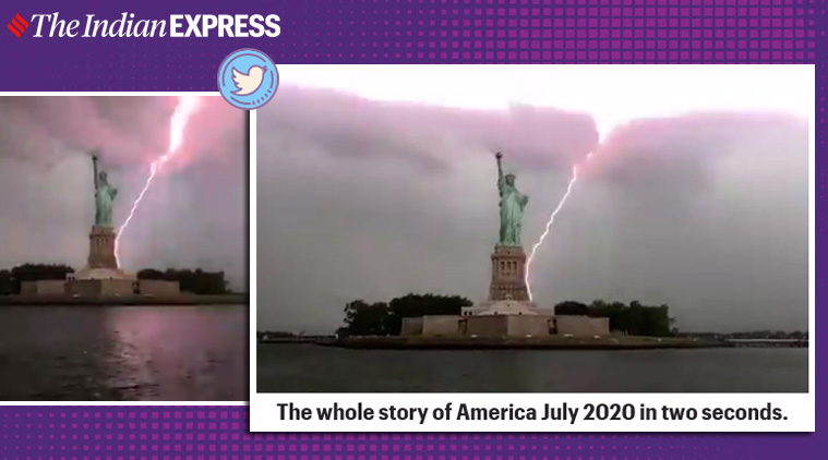 Watch: Dramatic footage of lightning striking Statue of Liberty as ...