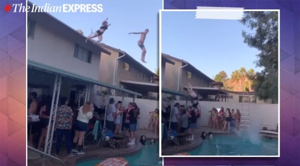 Woman’s attempt to jump into pool from rooftop goes horribly wrong ...
