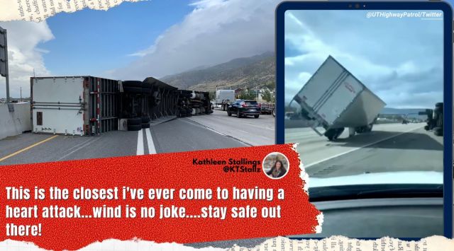 Video: Hurricane-level winds topple semi-trucks on Utah highway, stun ...