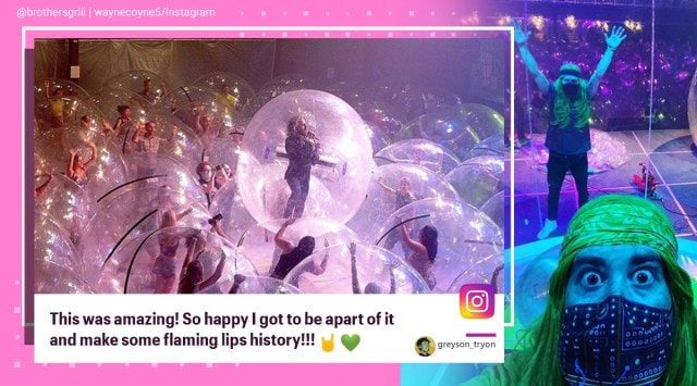 A band and its spectators were in plastic inflatable bubbles for this ...