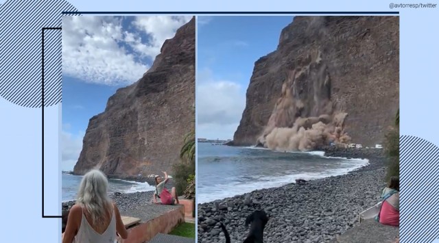 Watch: The sudden collapse of a huge chunk of a cliff on a Spanish island | Trending News - The ...