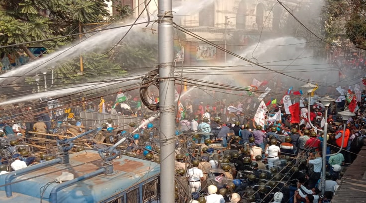 Left activists clash with police in Kolkata during march over jobs ...