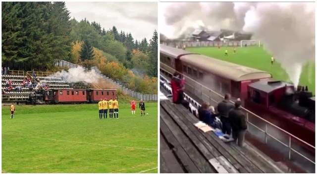Weird & wonderful: Watch a steam train run through a Slovakian football ...