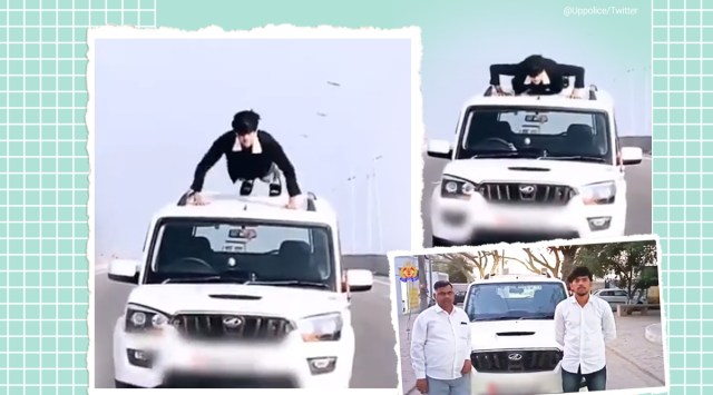 UP Police shares clip of a man doing push-ups on moving car, hands him ...