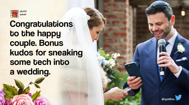 US couple exchange digital tokens as rings as they take their wedding ...