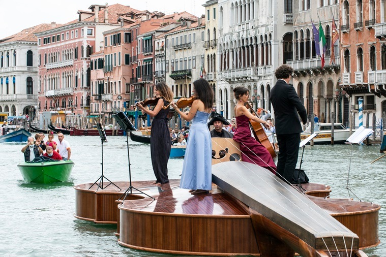 A giant violin floats down Venice’s grand canal | Art-and-culture News ...