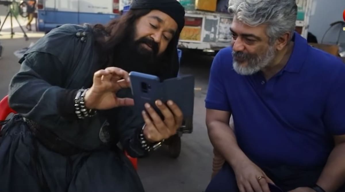 Ajith arrives unannounced on Marakkar set, hugs Mohanlal and Suniel ...