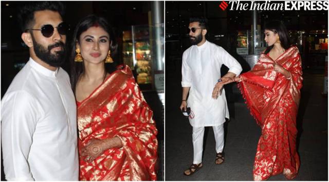 New bride Mouni Roy is resplendent in red as she returns to Mumbai with ...