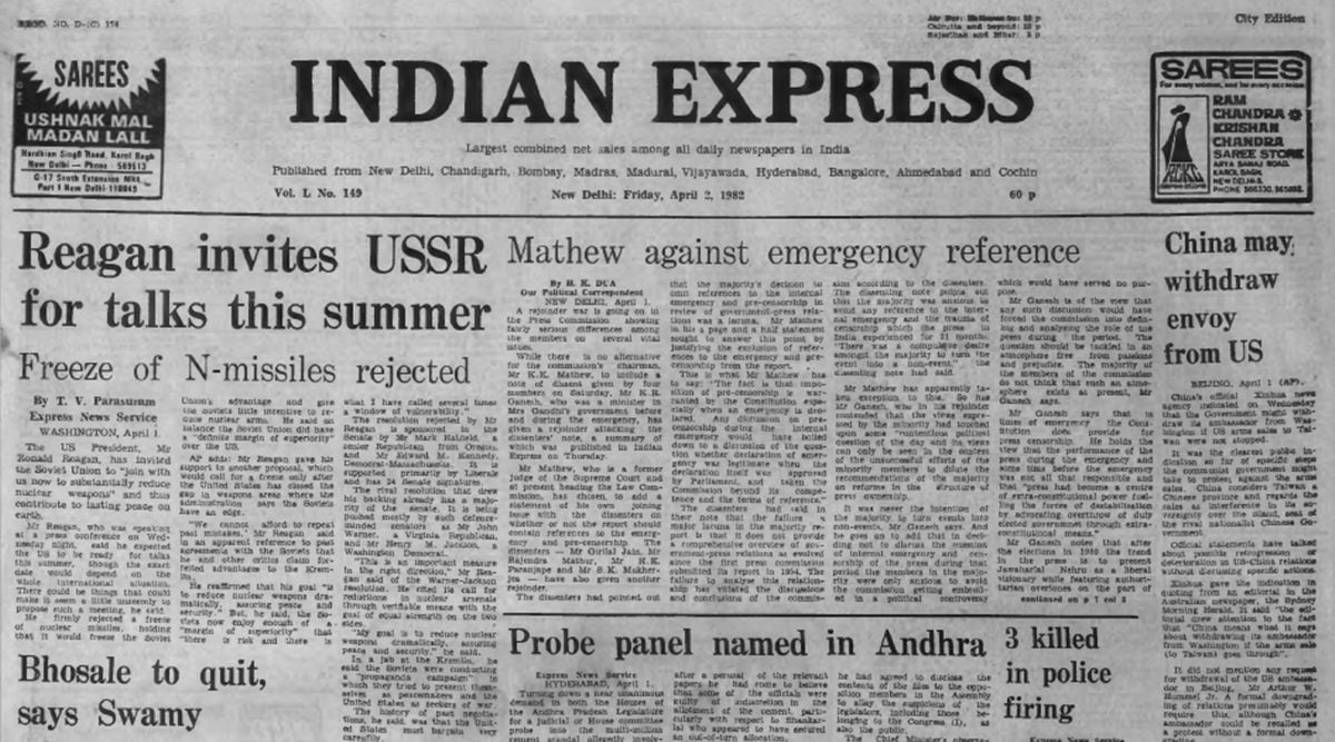 April 2, 1982, Forty Years Ago: Reagan’s overture | The Indian Express