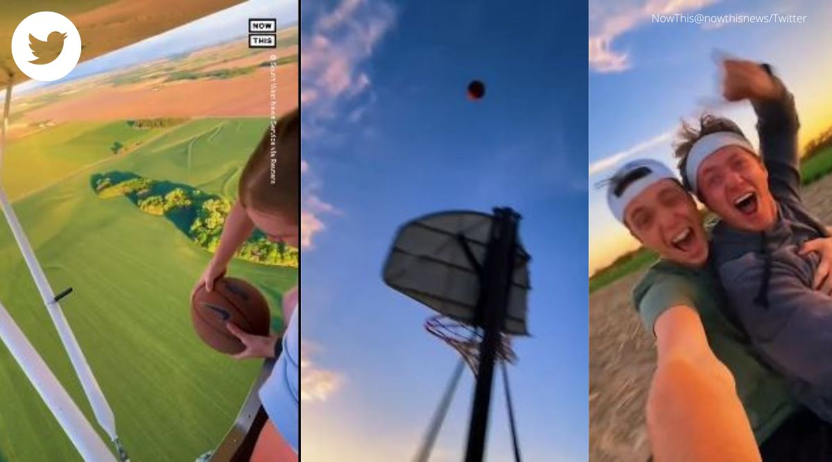 Teenager throws basketball from a plane into a moving hoop. Watch jaw ...