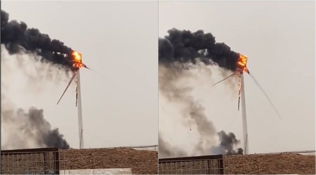 Watch: Wind turbine goes up in flames after being struck by lightning ...