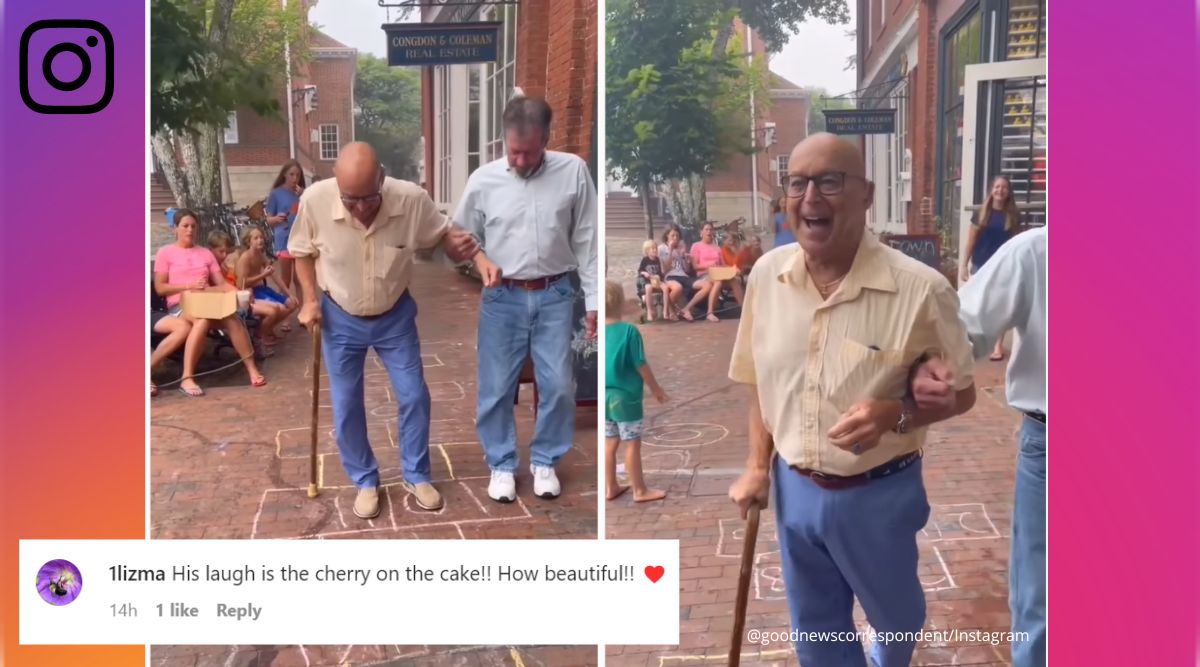 ‘Young at heart’: Elderly man plays hopscotch while holding a walking ...