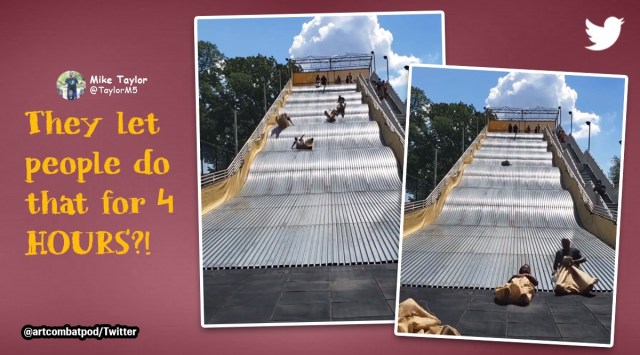 Video of giant bumpy slide in US amusement park goes viral, leaves ...