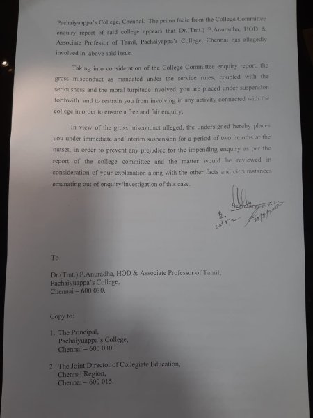 Chennai Pachaiyappa’s College suspends associate professor over ...