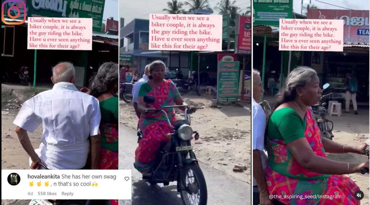 Elderly woman rides a moped as her husband sits behind. Viral video ...