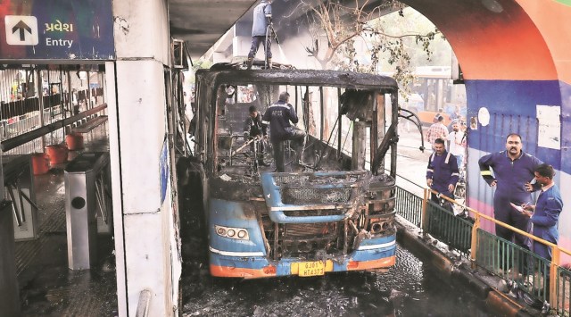 Bus catches fire in Ahmedabad | Ahmedabad News - The Indian Express