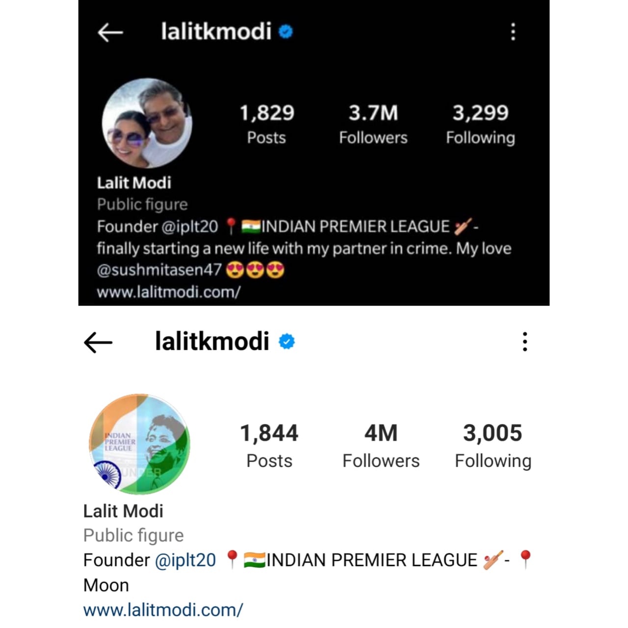 Lalit Modi removes Sushmita Sen from Instagram bio, display picture ...